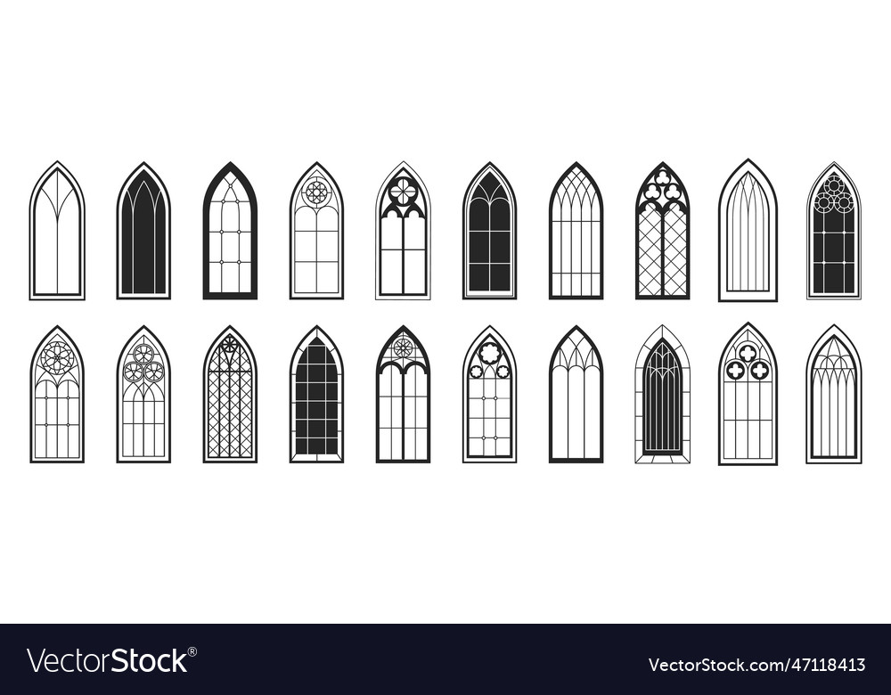 Gothic windows glass church frames Royalty Free Vector Image