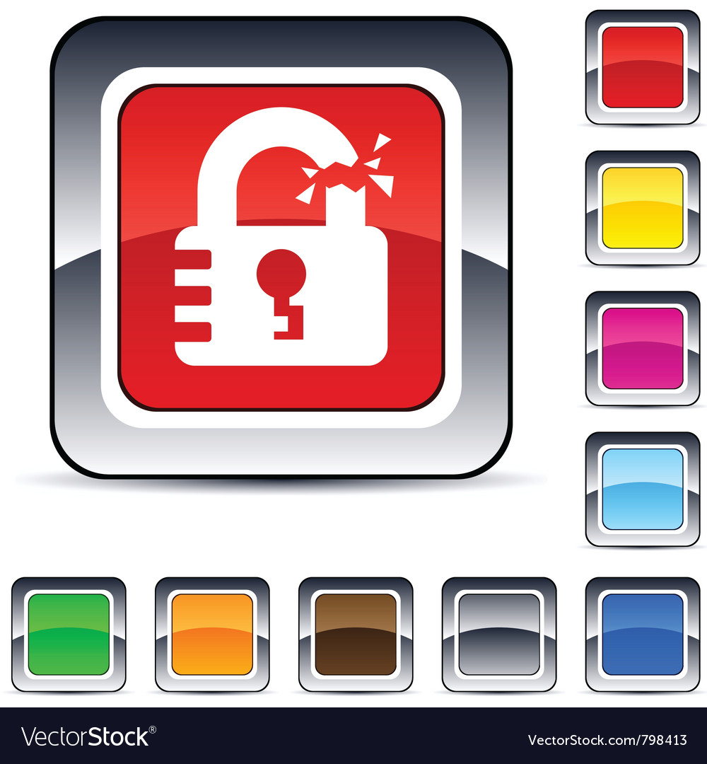 Unlock square button Royalty Free Vector Image