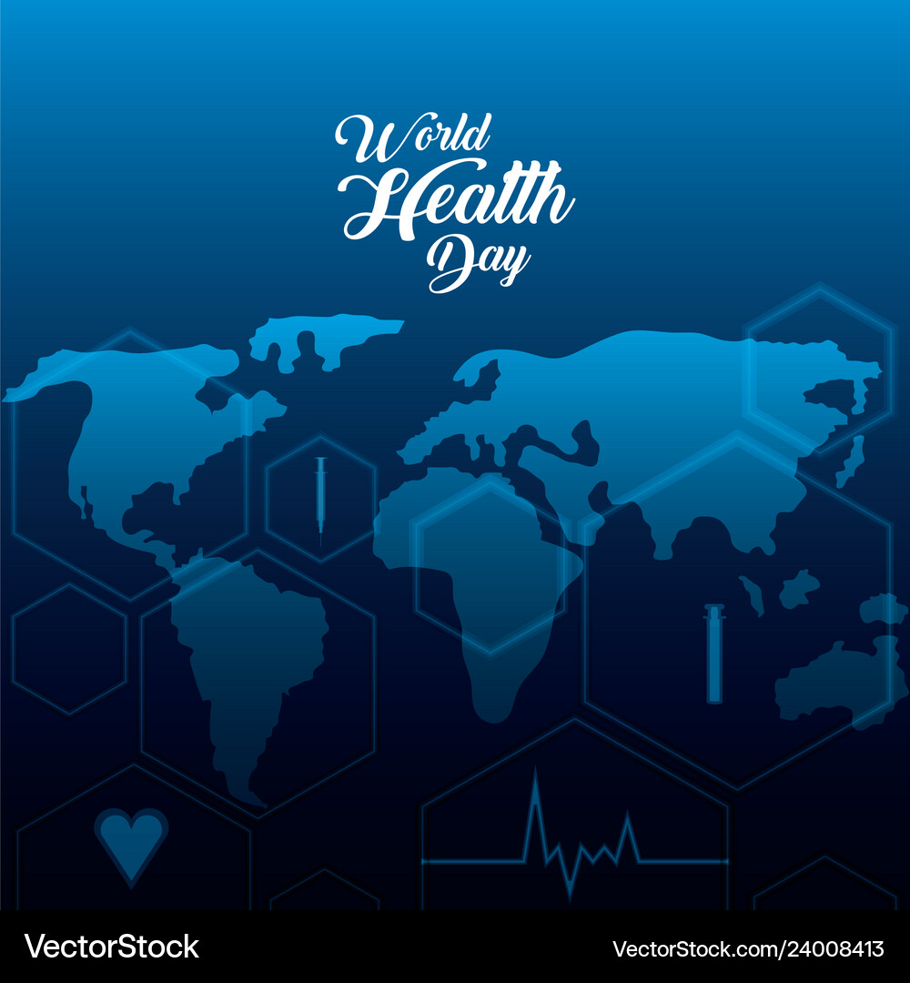 World health day card with map Royalty Free Vector Image