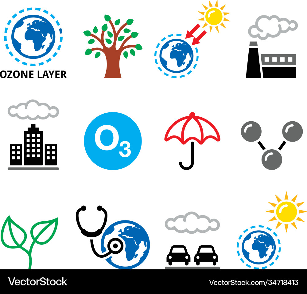 World ozone day ecology climate icons Royalty Free Vector