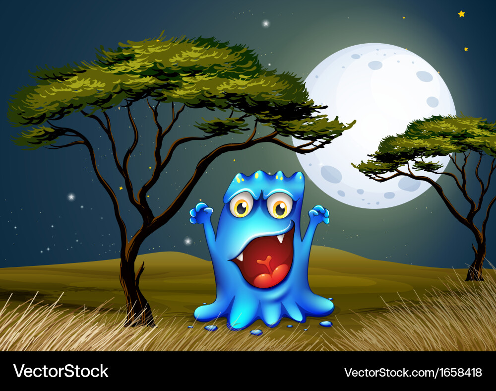A monster near the tree under bright fullmoon Vector Image