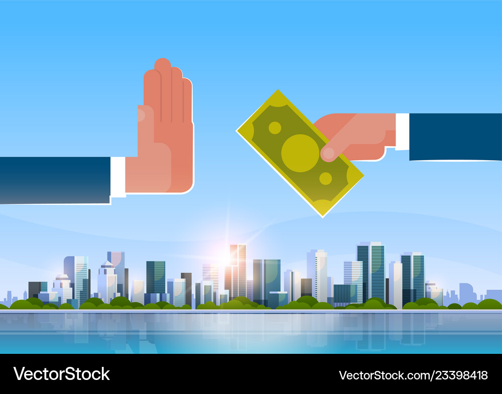 Businessman refusing offered bribe offers money Vector Image