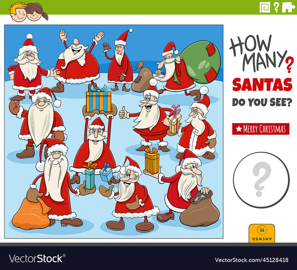Count cartoon santa claus characters educational Vector Image