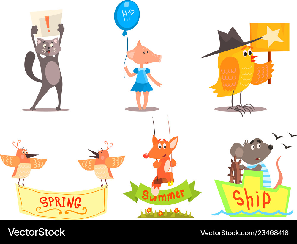 Cute humanized animals set funny animals holding Vector Image