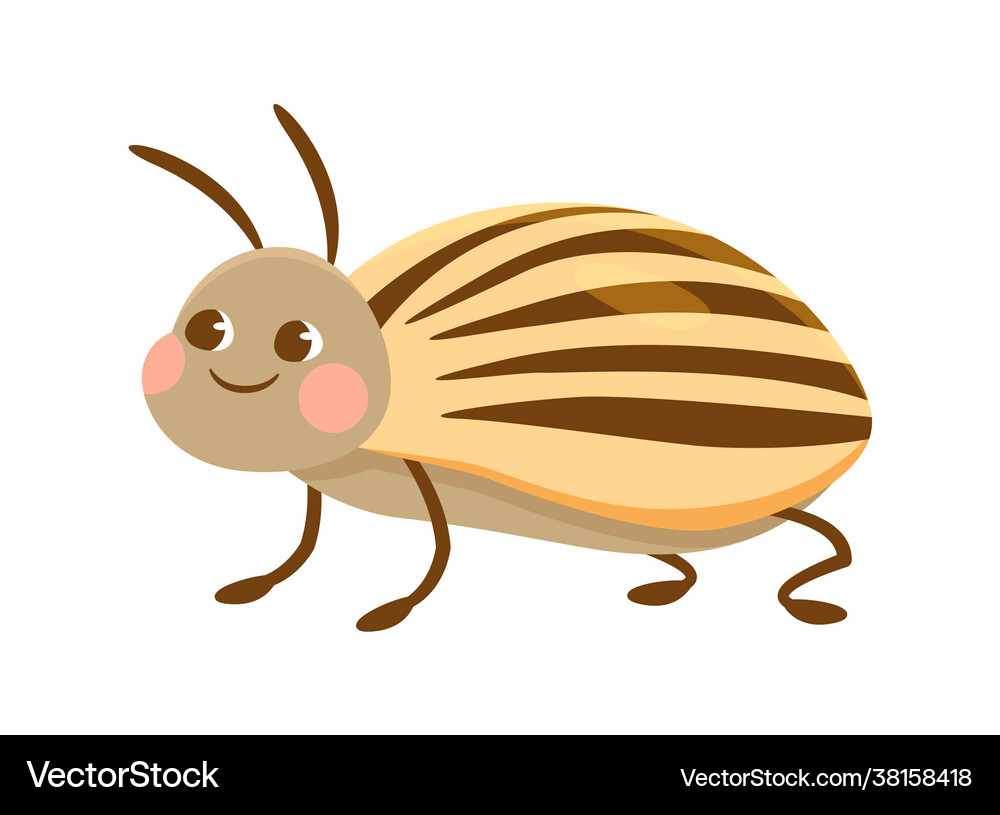 Cute smiling bug with stripes on back white Vector Image