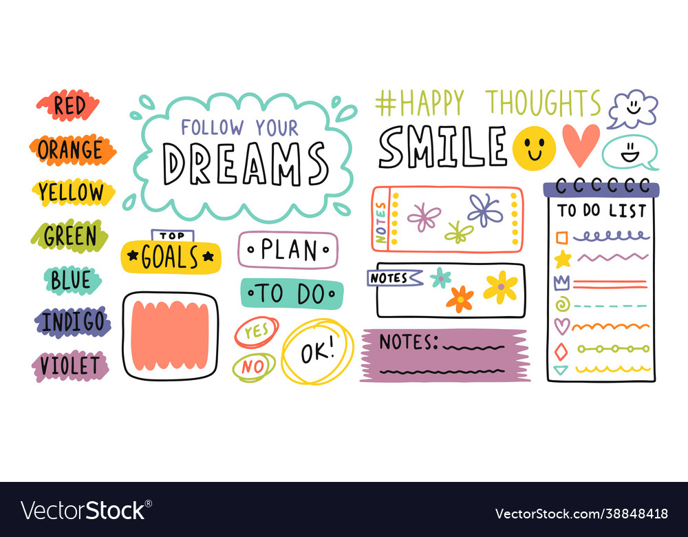 Diary bullet cute journal border elements note Vector Image