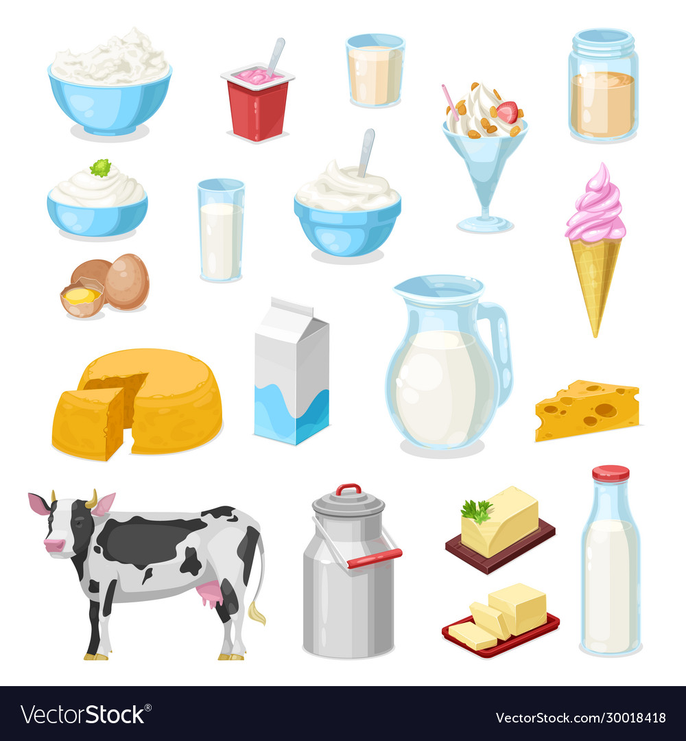 Farm milk cheese and butter icons dairy food Vector Image