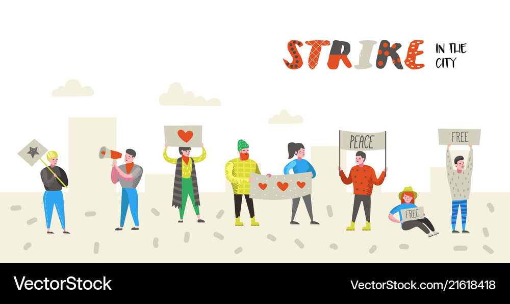 Group of flat angry people protesting at strike Vector Image