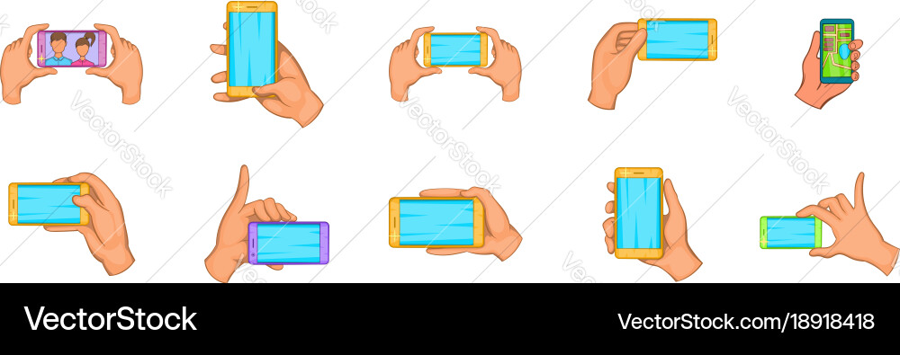 Hand smartphone icon set cartoon style Royalty Free Vector