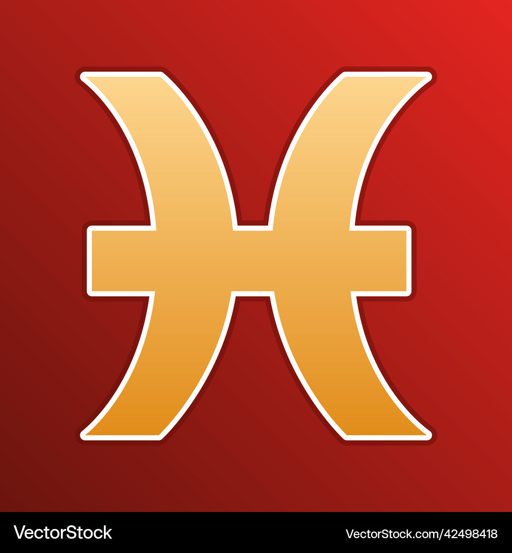 Pisces sign golden gradient icon with contours Vector Image