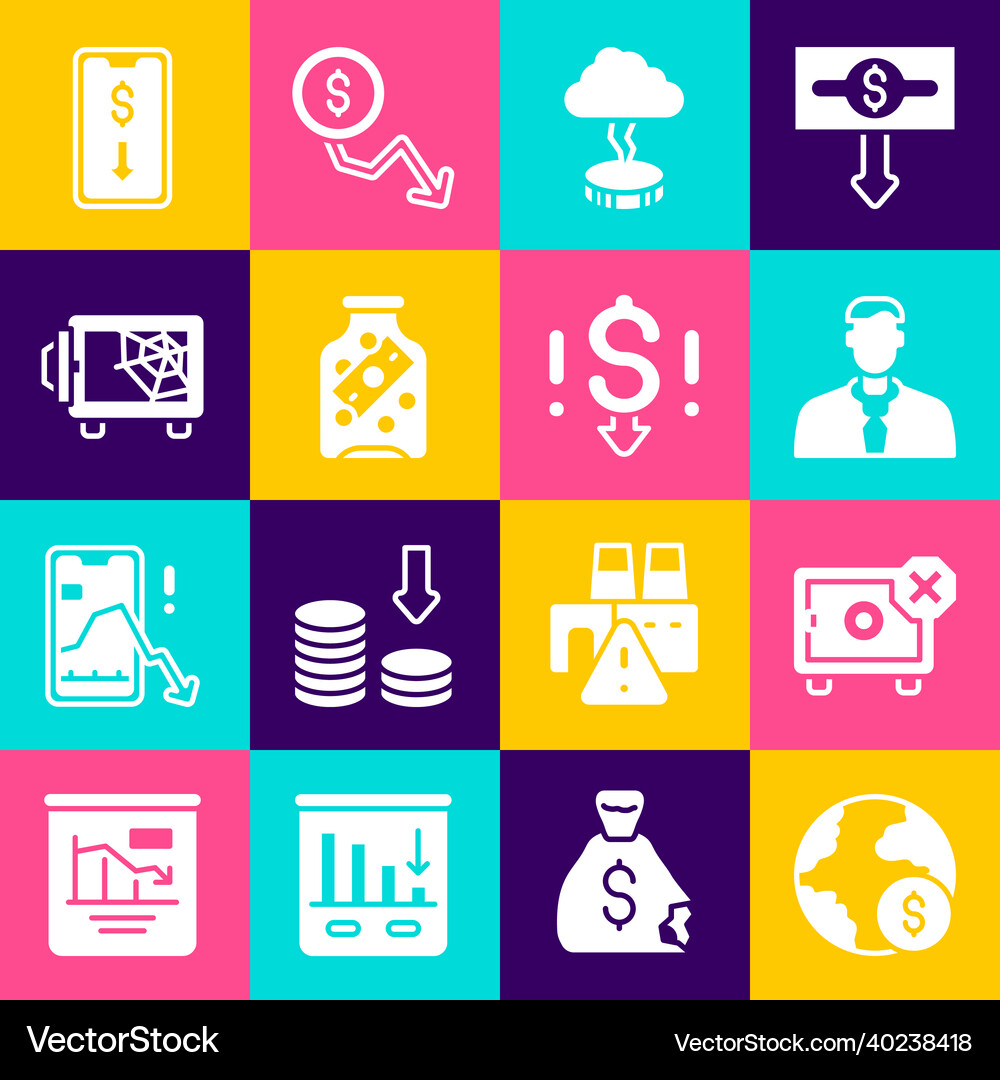 Set global economic crisis safe worker storm Vector Image