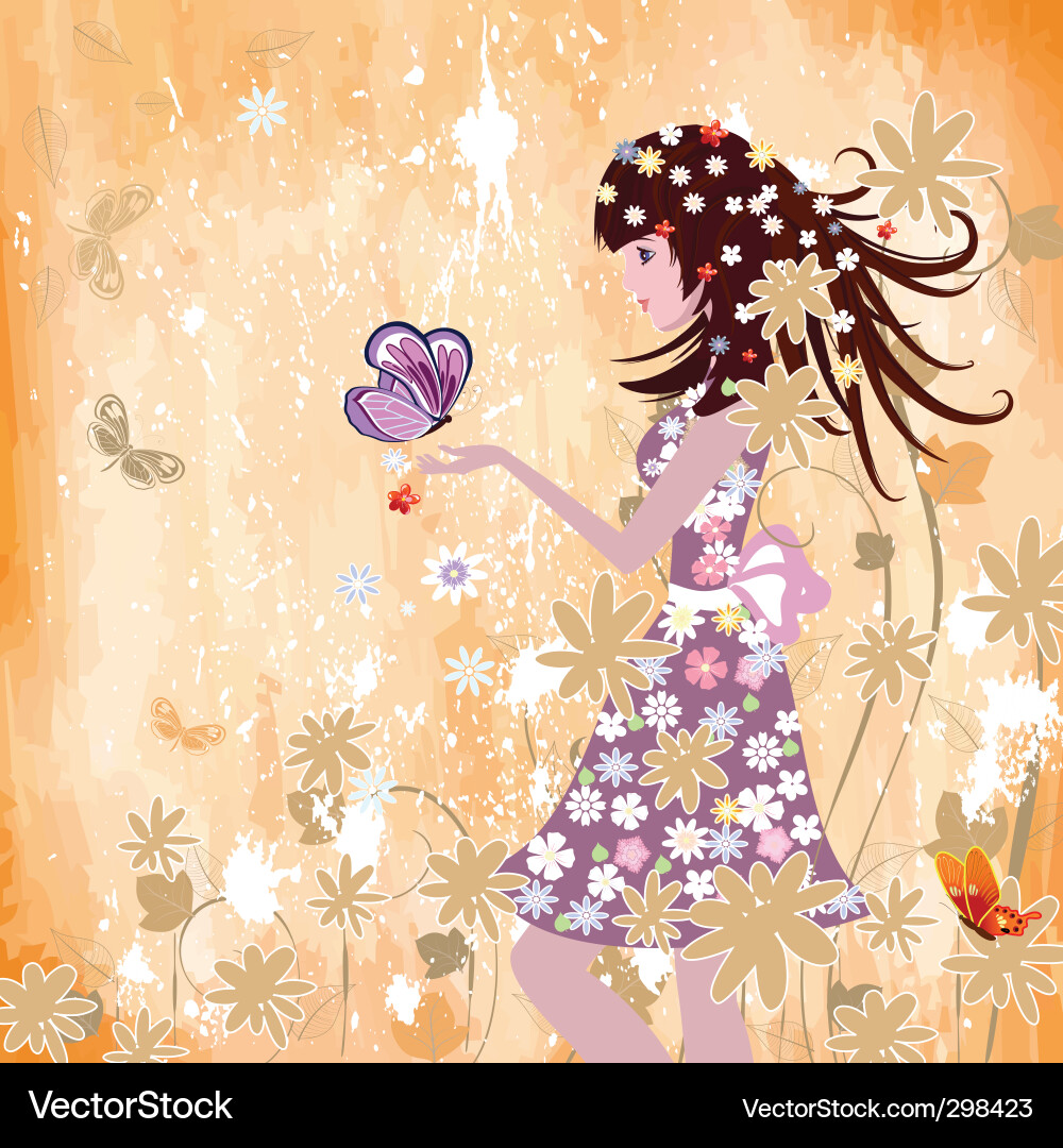 Girl on grunge background Royalty Free Vector Image