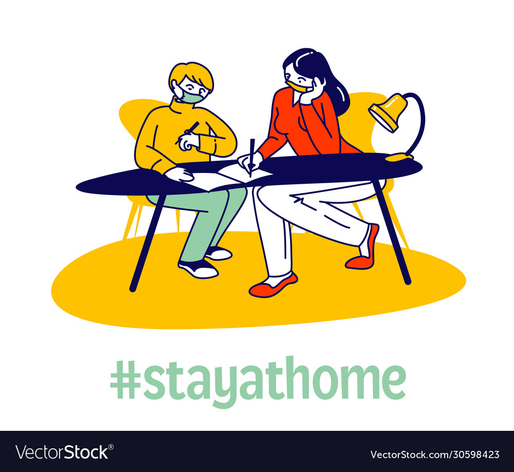 Homeschooling during covid 19 quarantine woman Vector Image