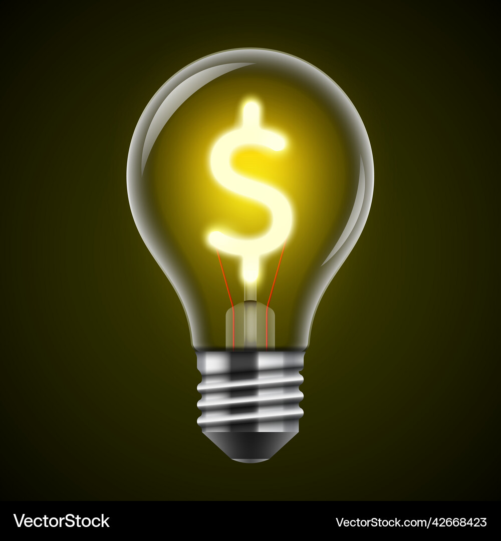 Light bulb with a shining dollar sign on dark Vector Image