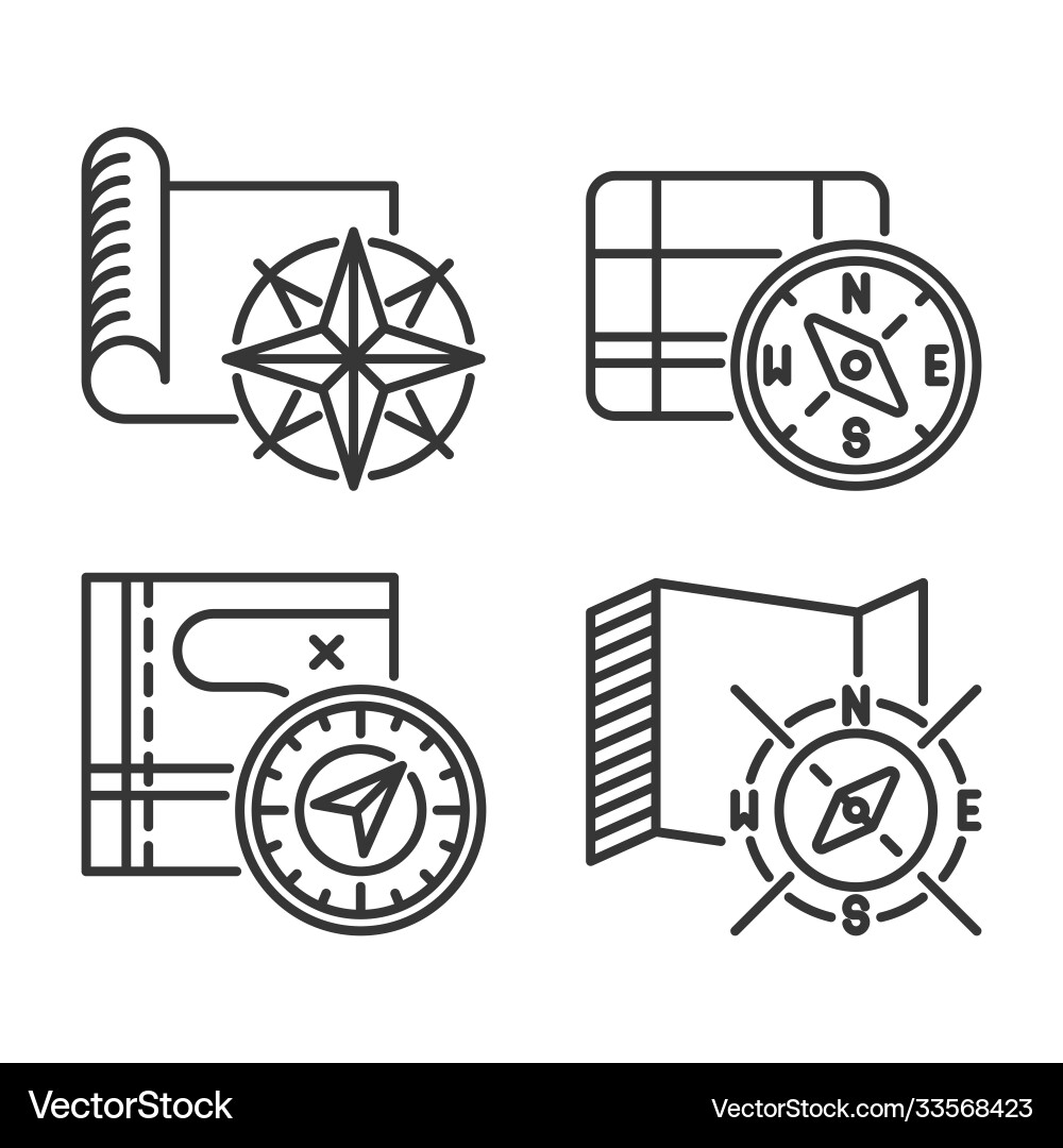 Maps with compass and wind rose icons set Vector Image