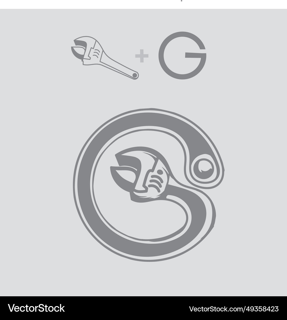 Monogram logo letter g and wrench Royalty Free Vector Image