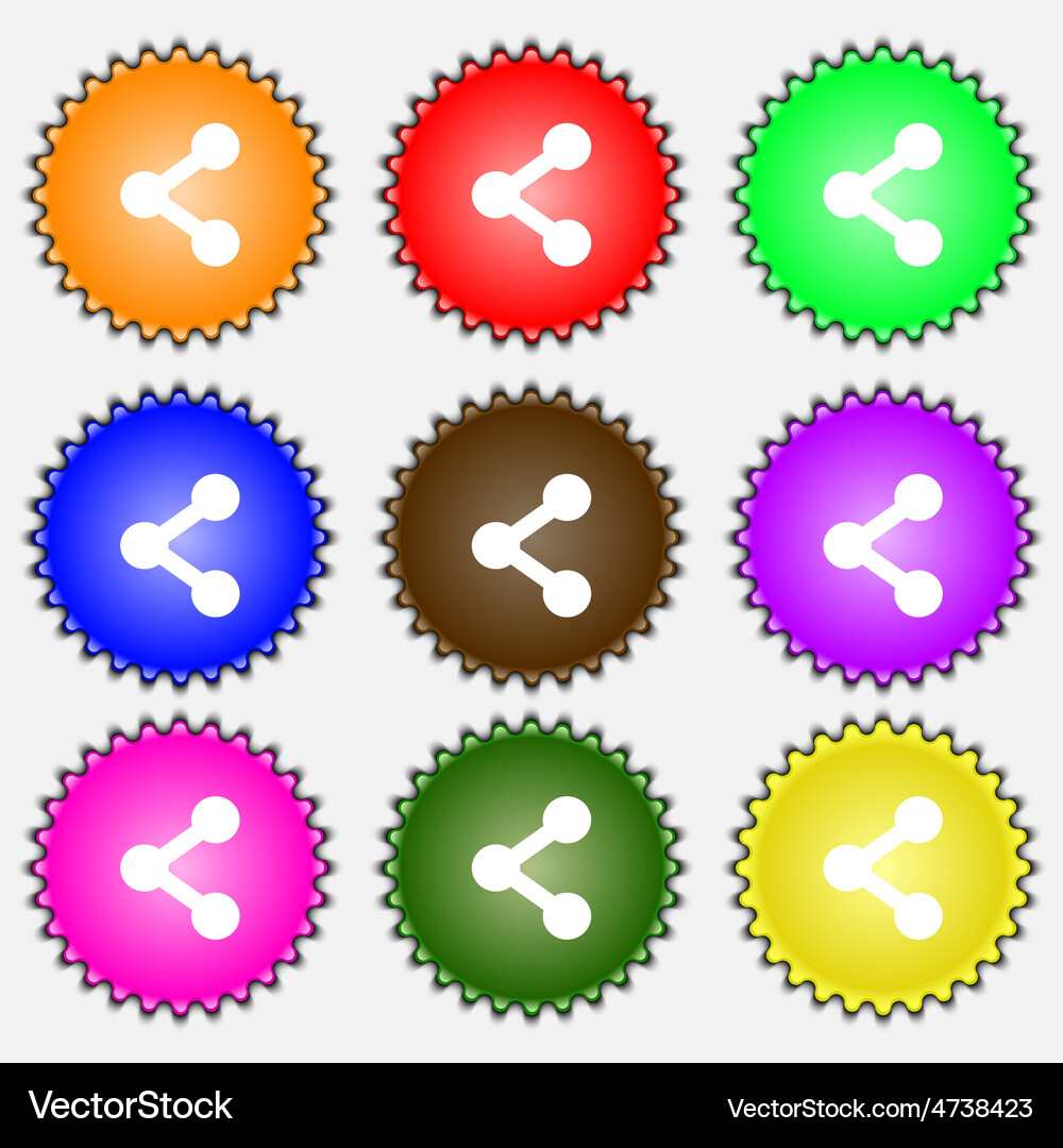 Share icon sign a set of nine different colored Vector Image