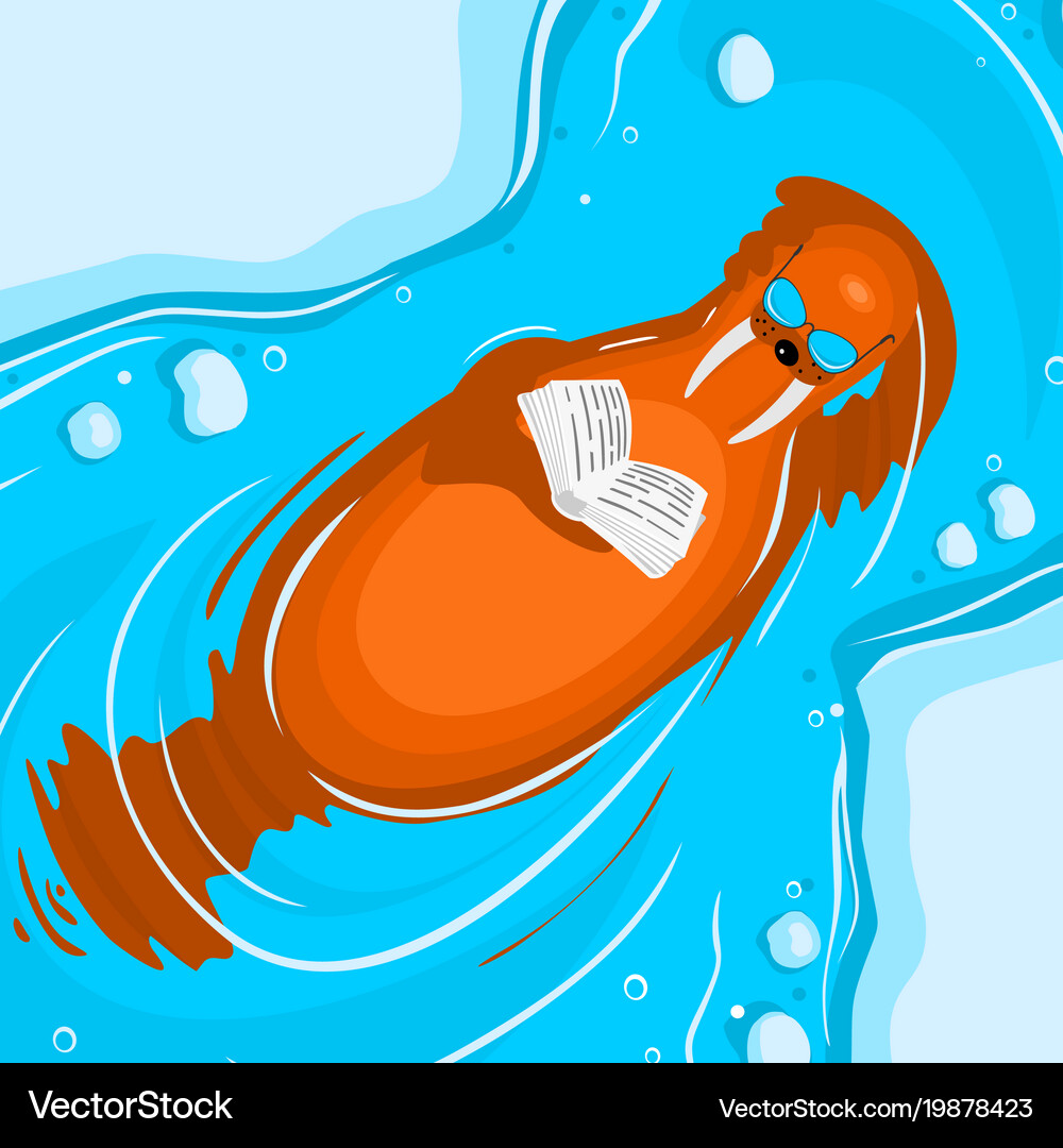 Walrus floats and reads a book Royalty Free Vector Image