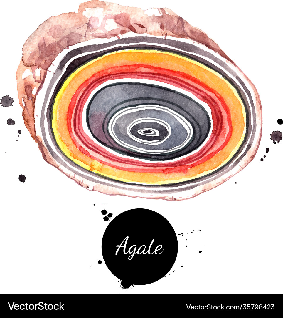 Watercolor hand drawn agate gemstone crystal Vector Image