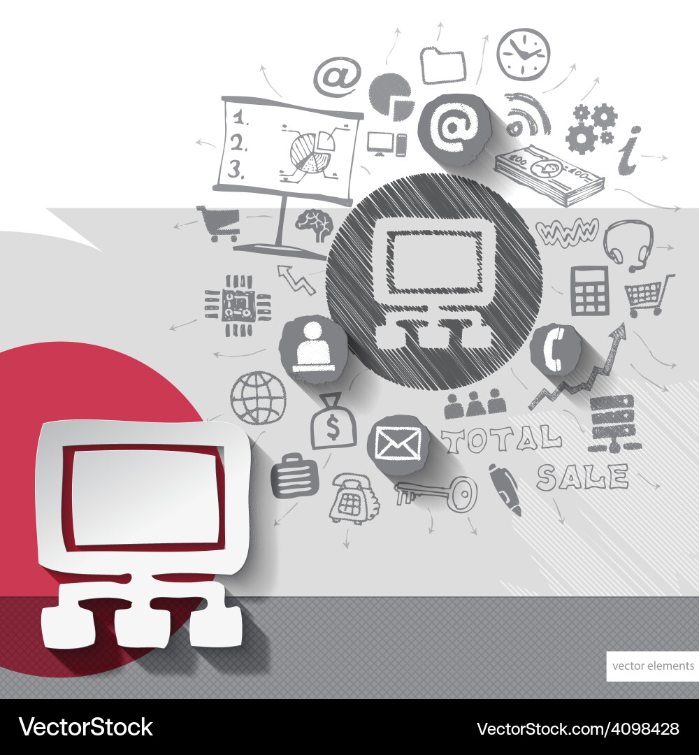 Paper and hand drawn server emblem with icons Vector Image