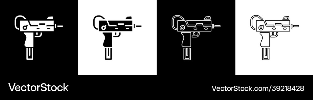Set uzi submachine gun icon isolated on black Vector Image