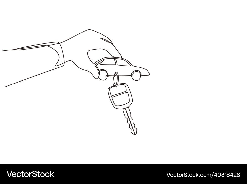 Single one line drawing man handing over keys car Vector Image