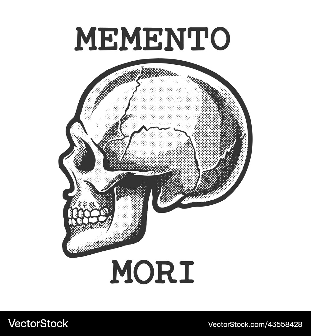 Skull with memento mori phrase sketch Royalty Free Vector