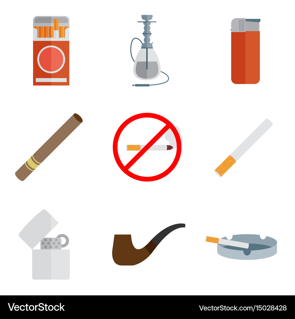 Smoking and accessories icons set Royalty Free Vector Image
