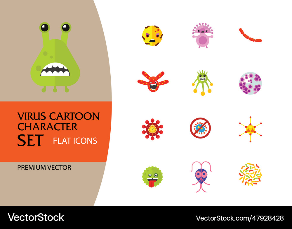 Virus cartoon character icons set Royalty Free Vector Image