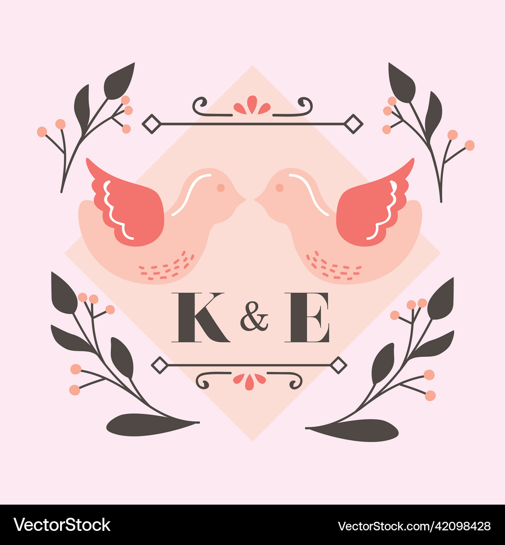 Wedding card with initials Royalty Free Vector Image