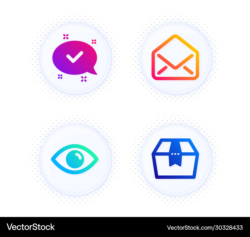 Approved eye and mail icons set package box sign Vector Image