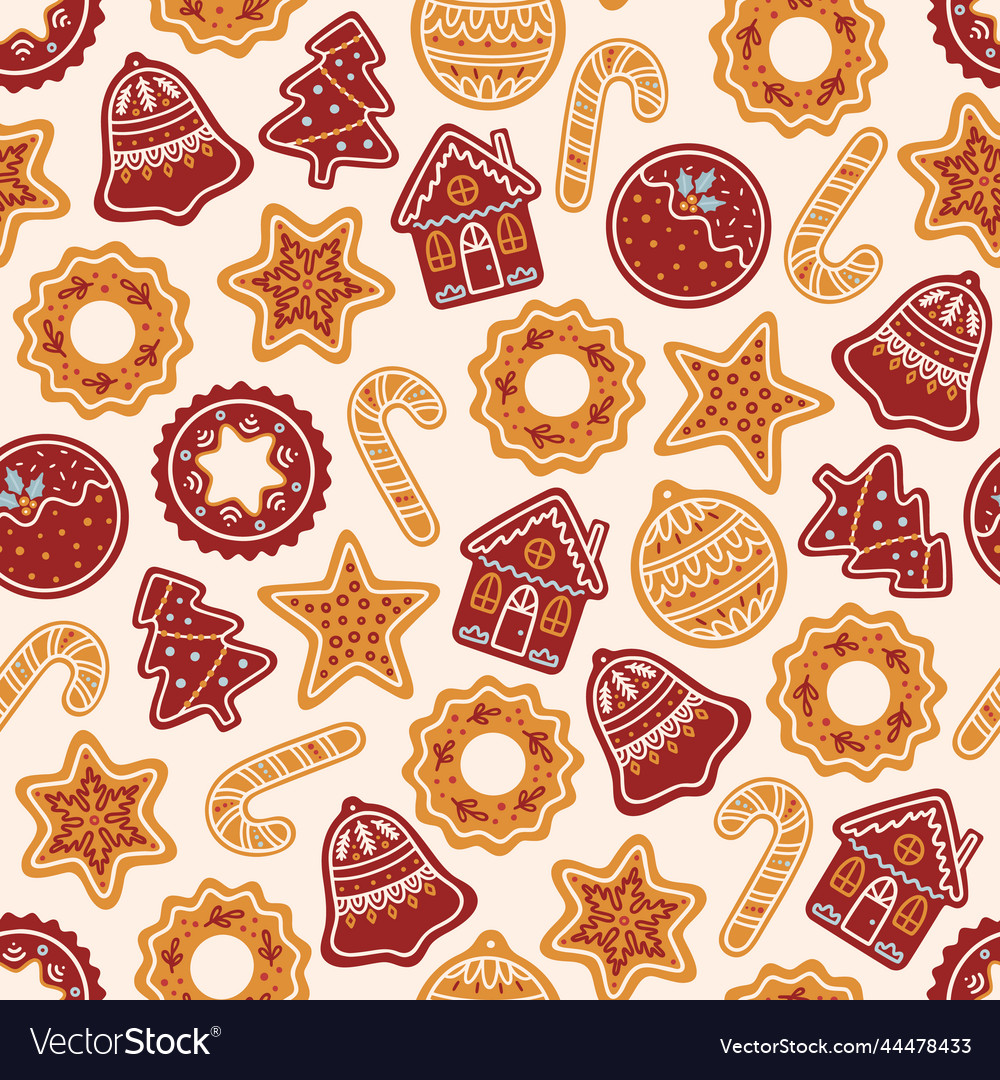 Christmas seamless pattern with gingerbread Vector Image