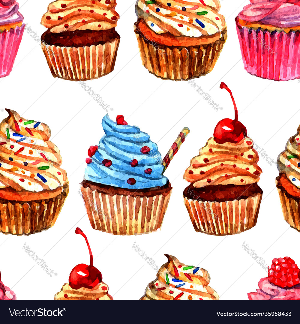 Cupcakes seamless pattern design Royalty Free Vector Image