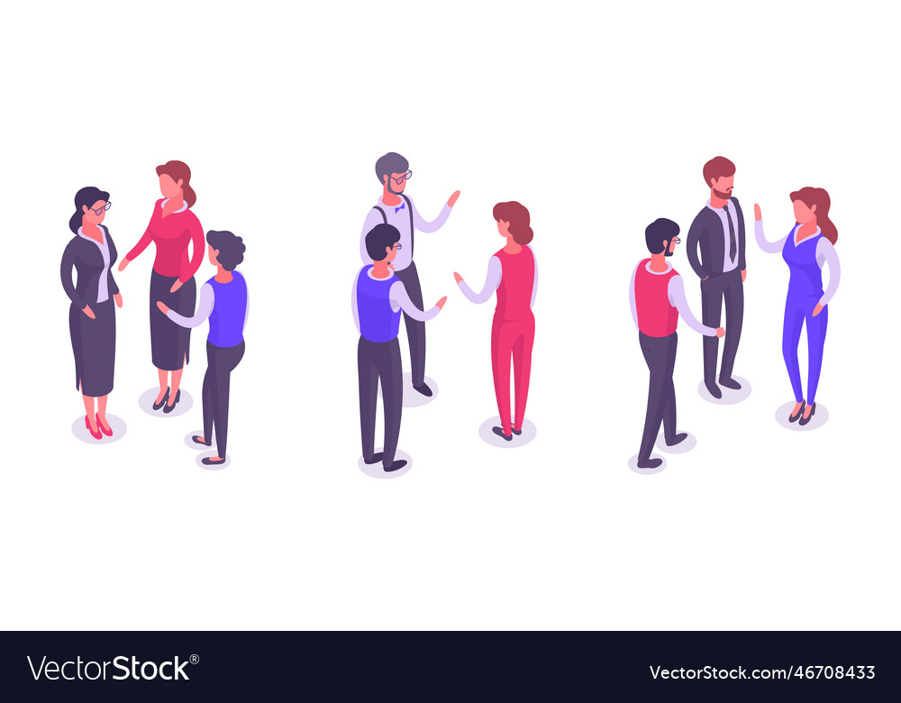 Isometric business people groups office Royalty Free Vector