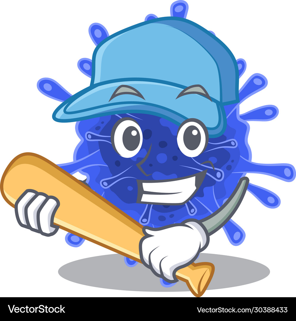 Mascot bacteria coronavirus with baseball stick Vector Image