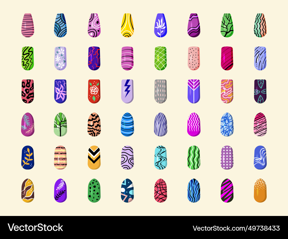 Nails decoration painted female different Vector Image
