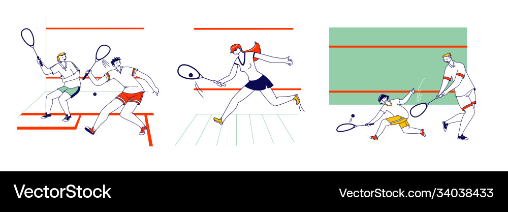 Set male and female characters playing squash Vector Image