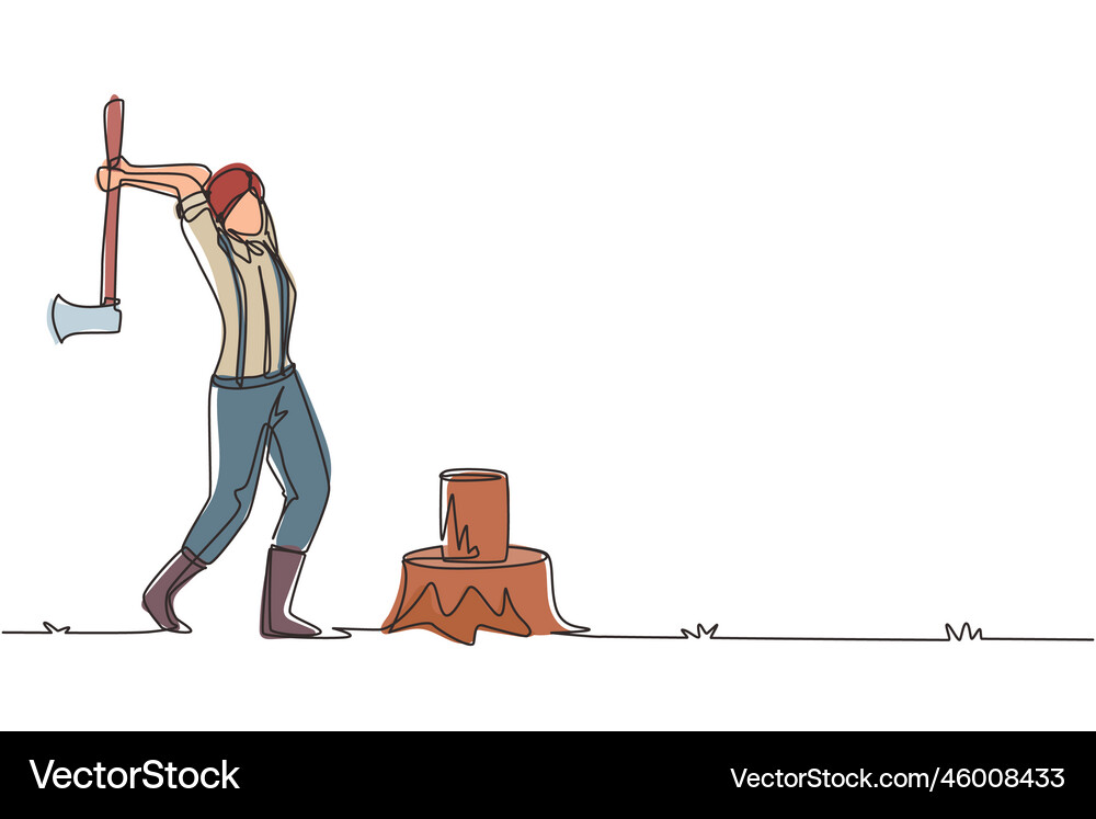 Single continuous line drawing woman woodcutter Vector Image