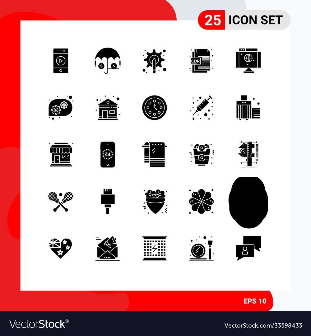 Solid glyph pack 25 universal symbols Royalty Free Vector