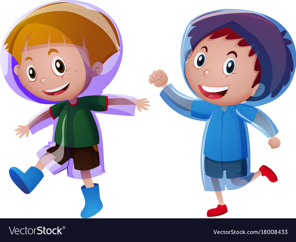 Two boys wearing raincoat Royalty Free Vector Image