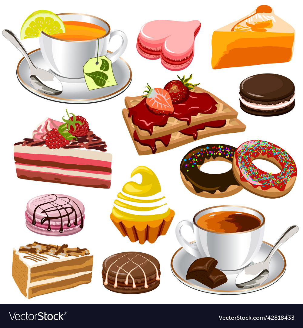 With cups and desserts Royalty Free Vector Image