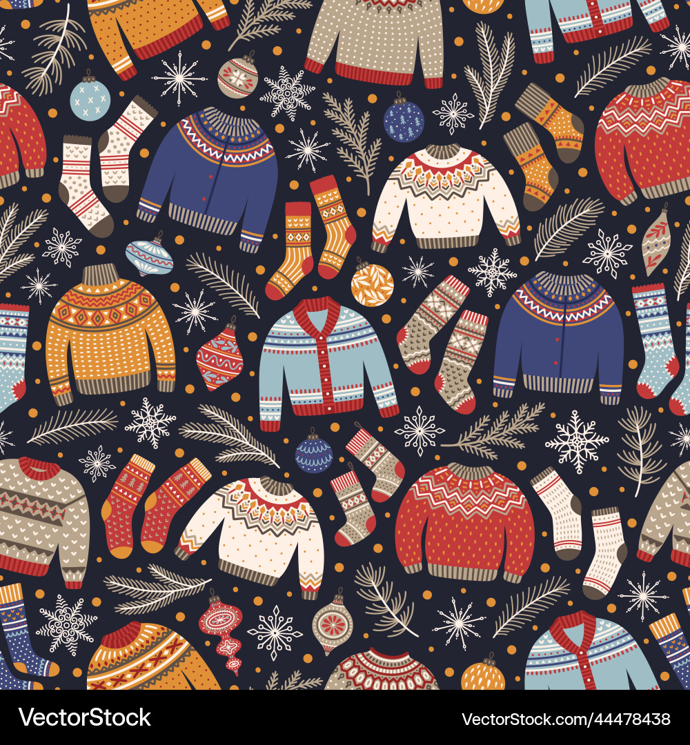 Christmas background with cozy warm clothes Vector Image