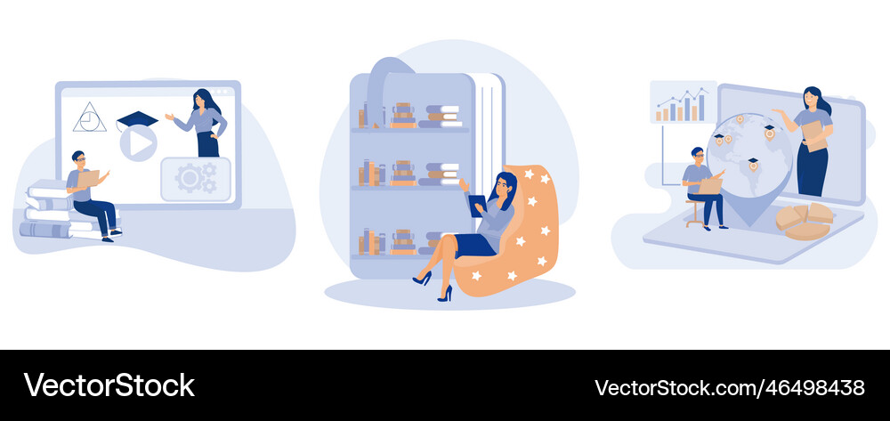 E-learning tools concept online courses e-library Vector Image
