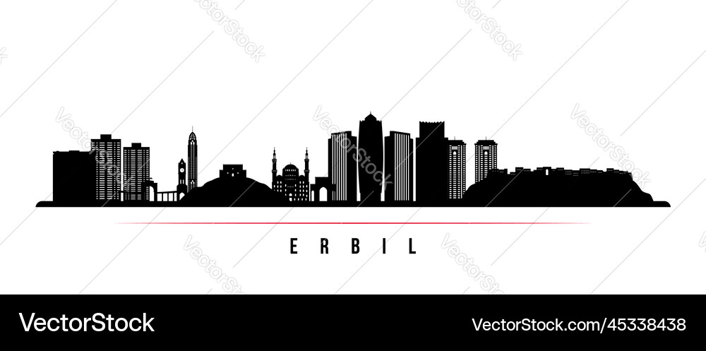 Erbil skyline horizontal banner black and white Vector Image