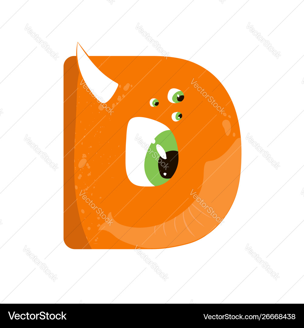 Funny furry monster letter d Royalty Free Vector Image