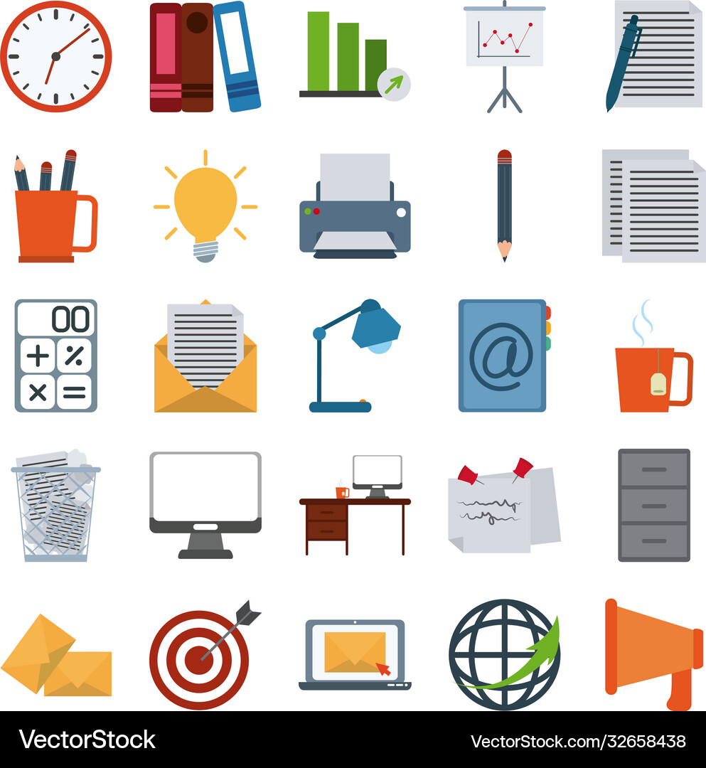 Office supply stationery work business flat style Vector Image