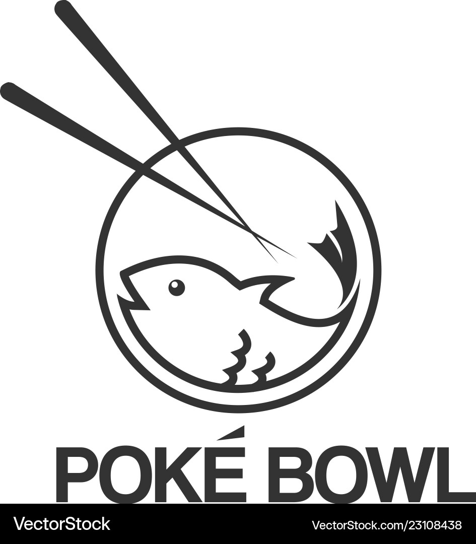 Poke bowl fish logo design template Royalty Free Vector
