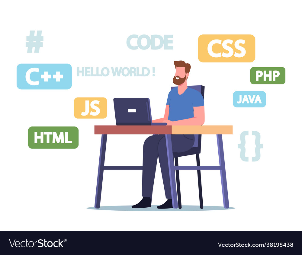Programmer character work on laptop developing Vector Image