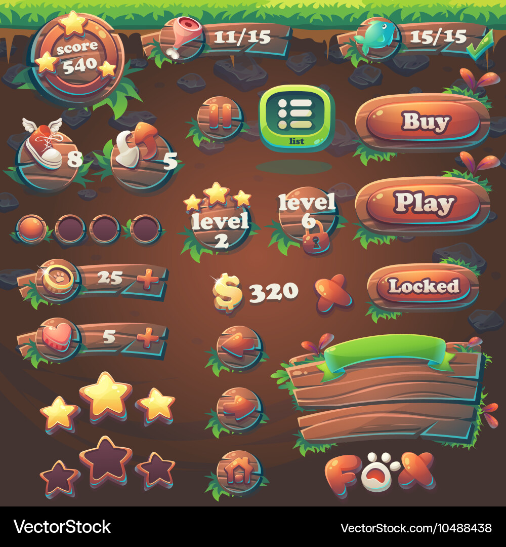 Set items of feed the fox gui match 3 Royalty Free Vector