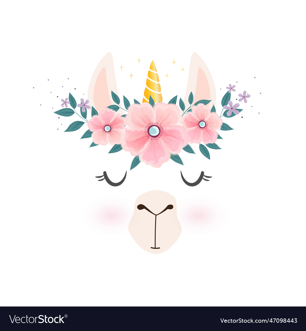 Cute llama head with unicorn horn Royalty Free Vector Image